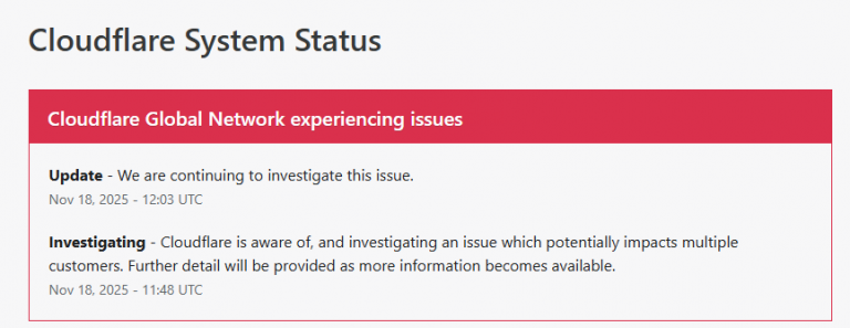 Cloudflare outage causes downtime for many sites and services globally